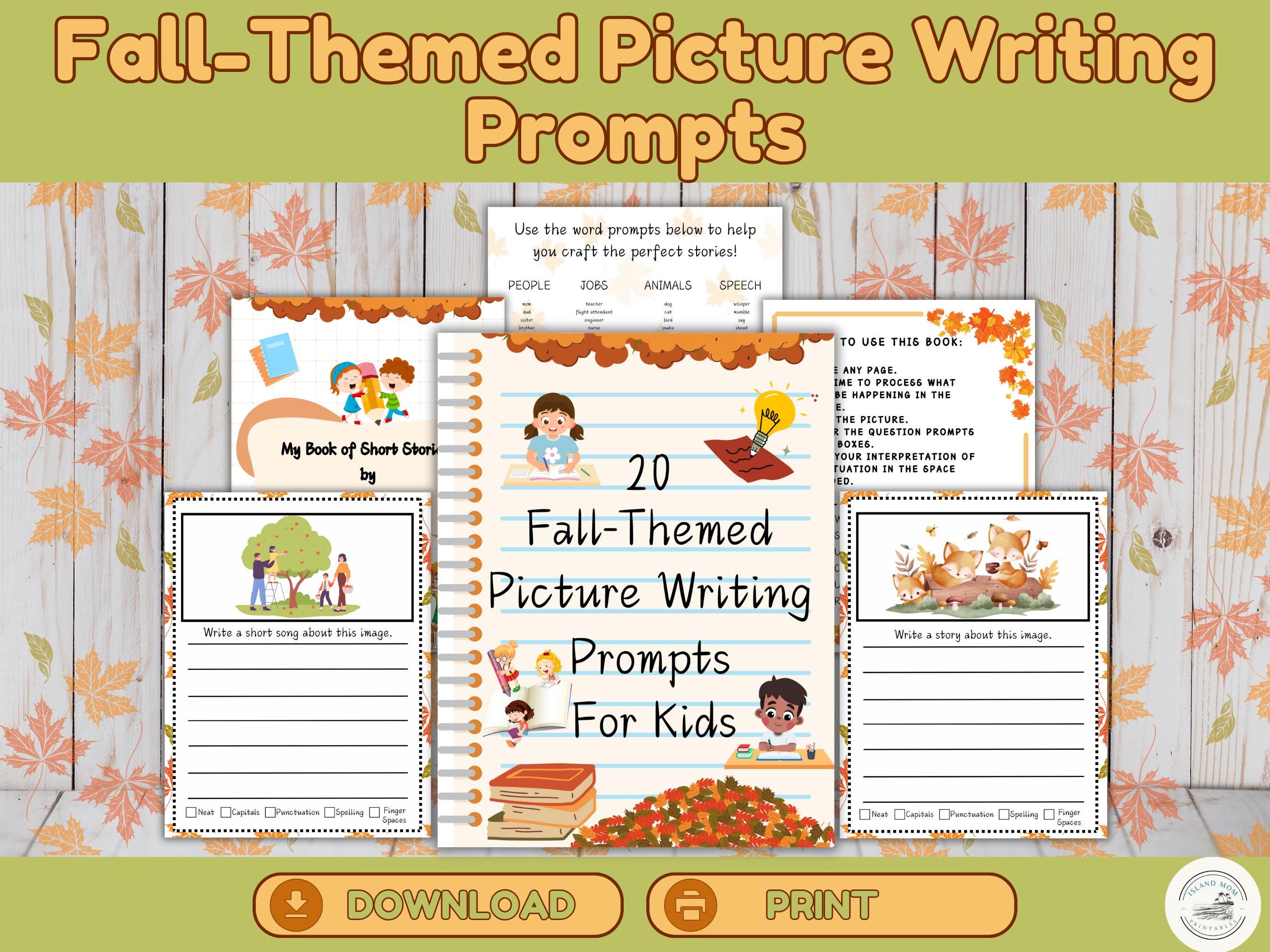 Printable Kids Fall Theme Writing Prompts, Printable Kids Writing ...