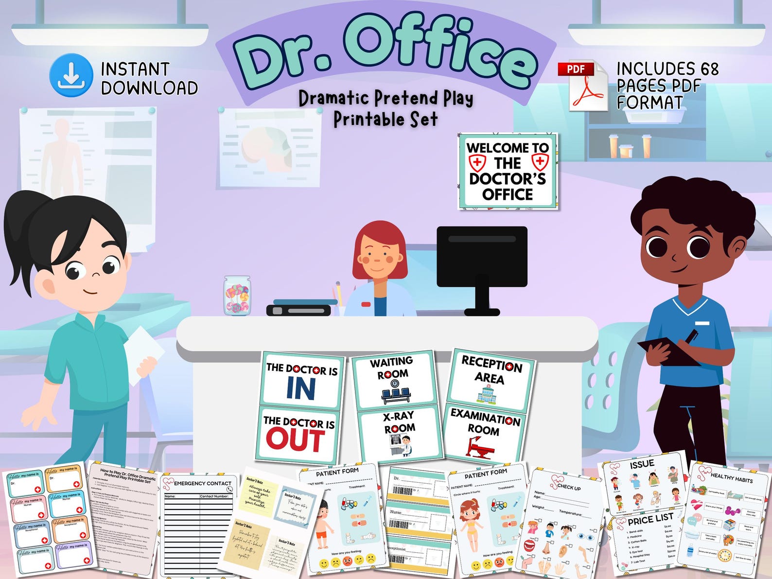 Doctor Office Pretend Dramatic Play Printable, Kids Doctor Pretend Play, Hospital Dramatic Play ...