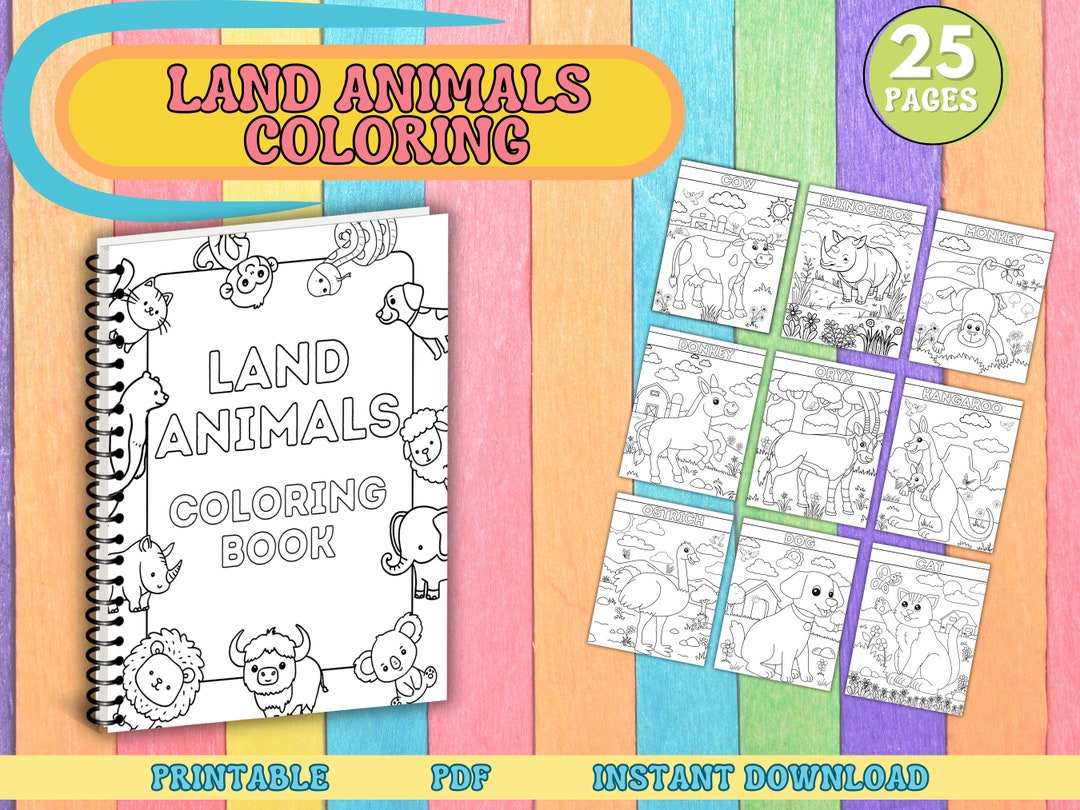 Land Animal Coloring Book for Kids, Printable Animal Coloring Pages ...