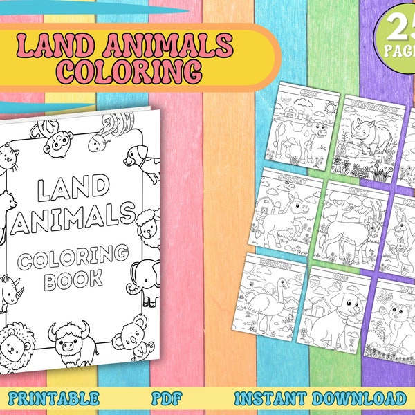 Land Animals Coloring Book - Etsy