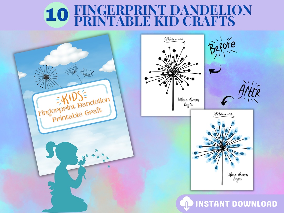 Fingerprint Dandelion Art: Kids Printable Craft (PDF) - Etsy