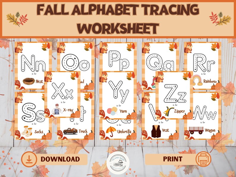 Fall Alphabet Tracing Worksheets: Autumn Learning (digital Download) - Etsy