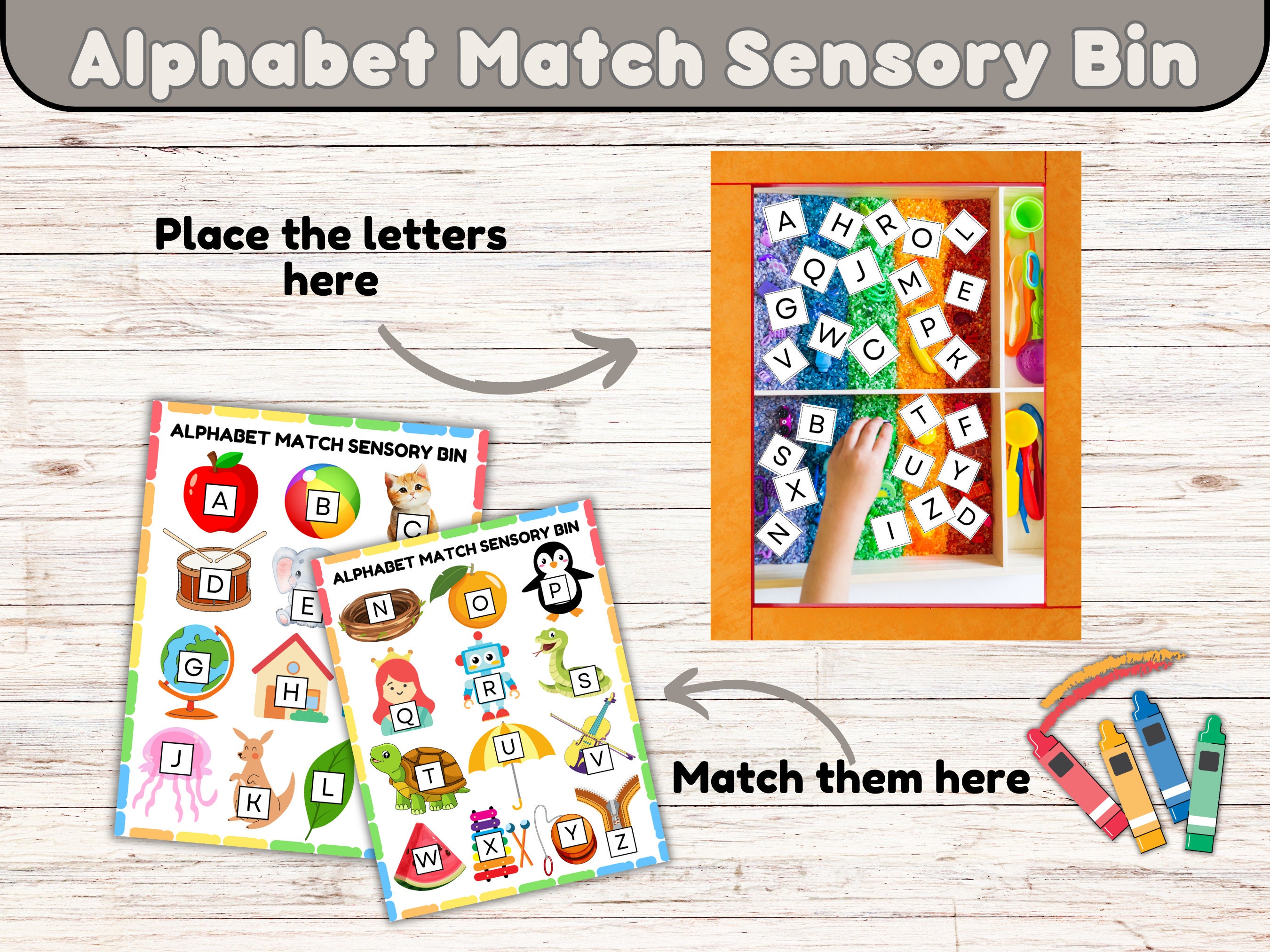 Sensory Bin Play Bundle, Alphabet Sensory Bin Printable Game, Color ...