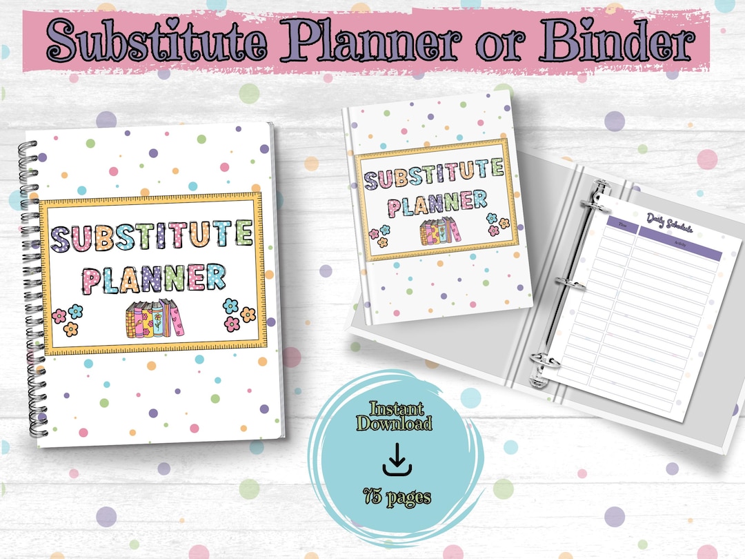 Polka Dot Substitute Teacher Planner: Printable Binder, Lesson Plans ...