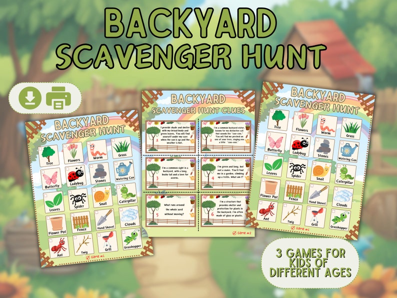 Backyard Scavenger Hunt for Kids, Scavenger Hunt Party Game, Outdoor ...