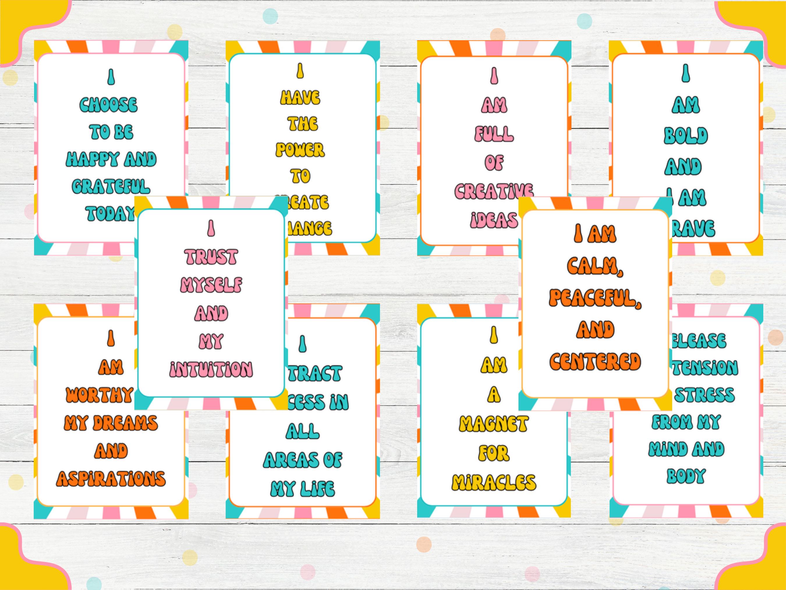 Affirmation Cards Printable Colorful Theme, Positive Quotes, Self ...