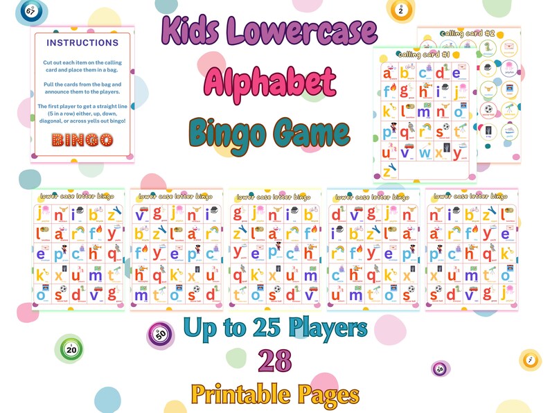 Alphabet Lowercase Bingo Game Preschool Homeschool Kids, Alphabet Party ...