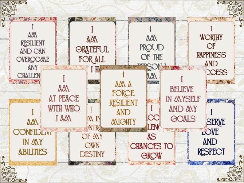 Affirmation Cards Printable Antique Floral Theme, Positive Quotes, Self ...