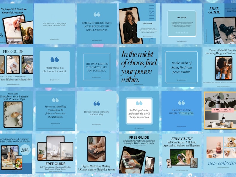Blue Instagram Post Templates: Social Media Pack for Canva (PDF) - Etsy