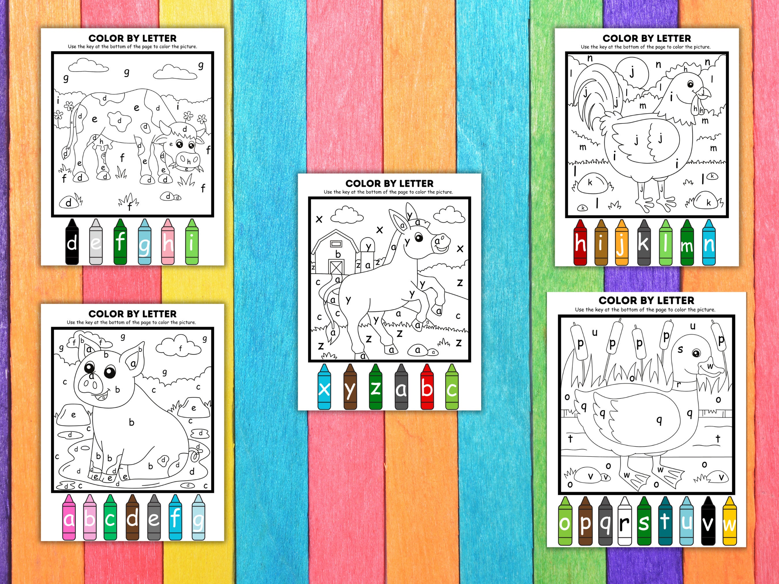 Kids Animal Coloring Pages: Color by Letter Activity (PDF Download) - Etsy