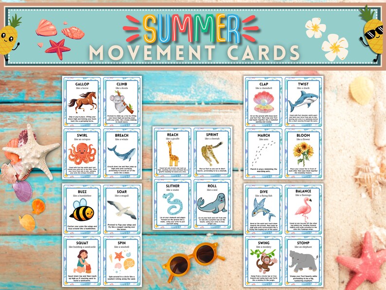 Summer Animal Movement Cards: Kids Activity, Printable (PDF) - Etsy
