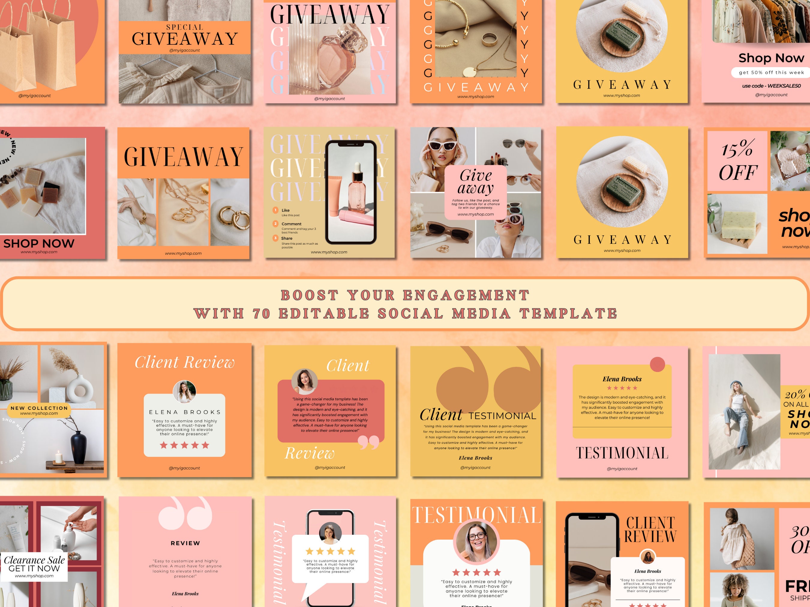 70 Colorful Instagram Canva Templates, Editable Post Templates Pack for ...