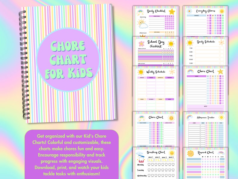 Kid's Chore Chart Printable Bundle, Kid's Allowance Tracker, Kid's ...
