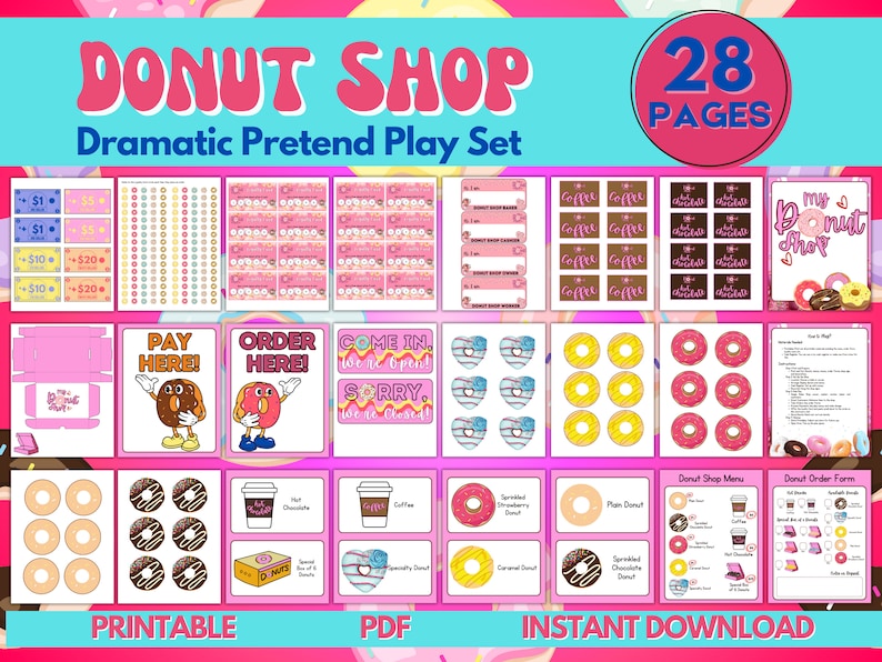 Kid's Donut Shop Pretend Dramatic Play Printable - Etsy