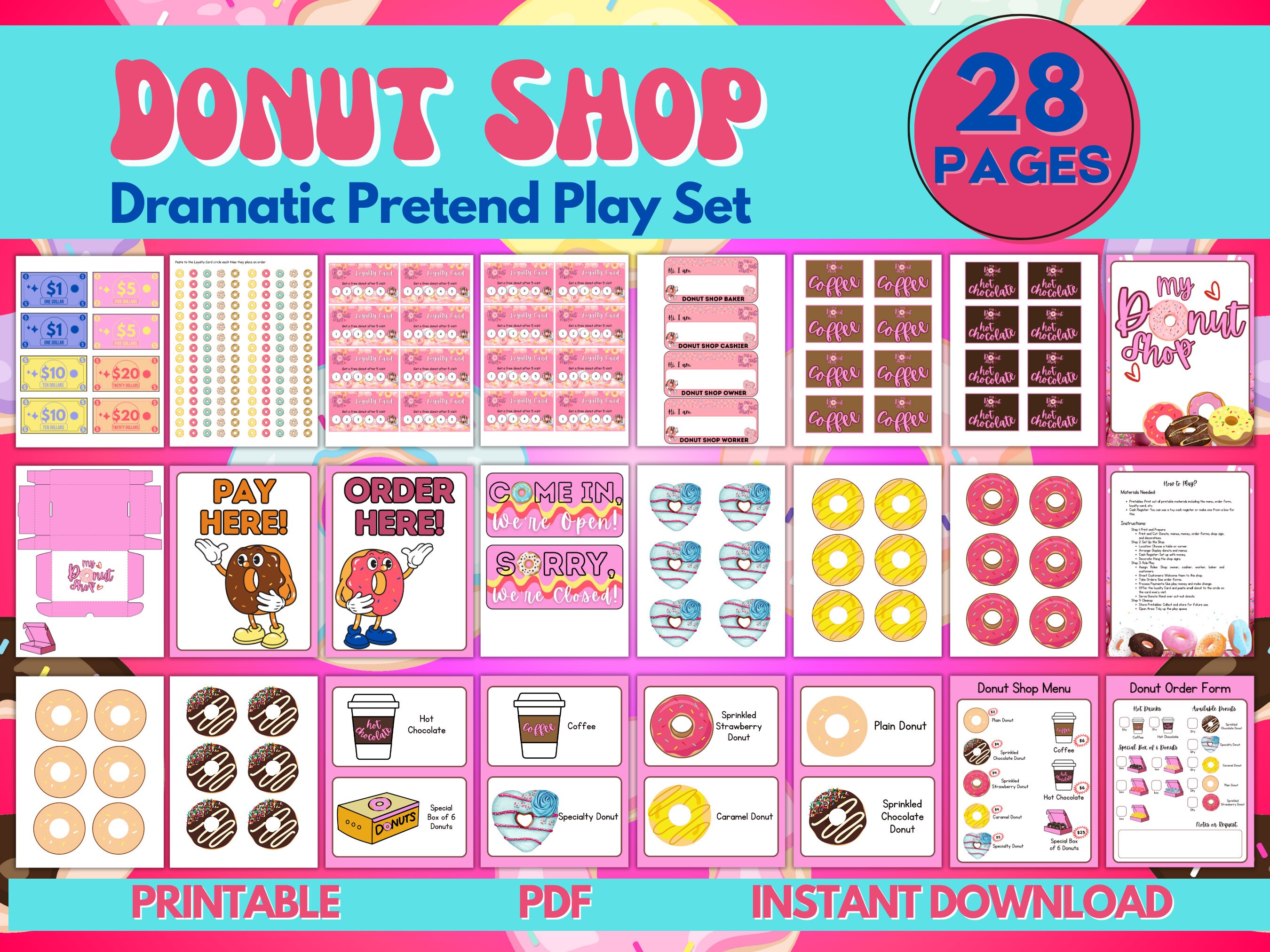 Kid's Donut Shop Pretend Dramatic Play Printable - Etsy