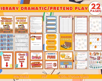 Pretend Play Library, Dramatic Play Printable, Pretend Play Set ...