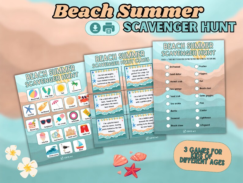 Beach Summer Scavenger Hunt for Kids, Scavenger Hunt Party Game ...