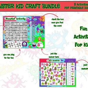 Monster Kid Craft Printable Bundle, Bonus Roll and Draw a Monster Game ...
