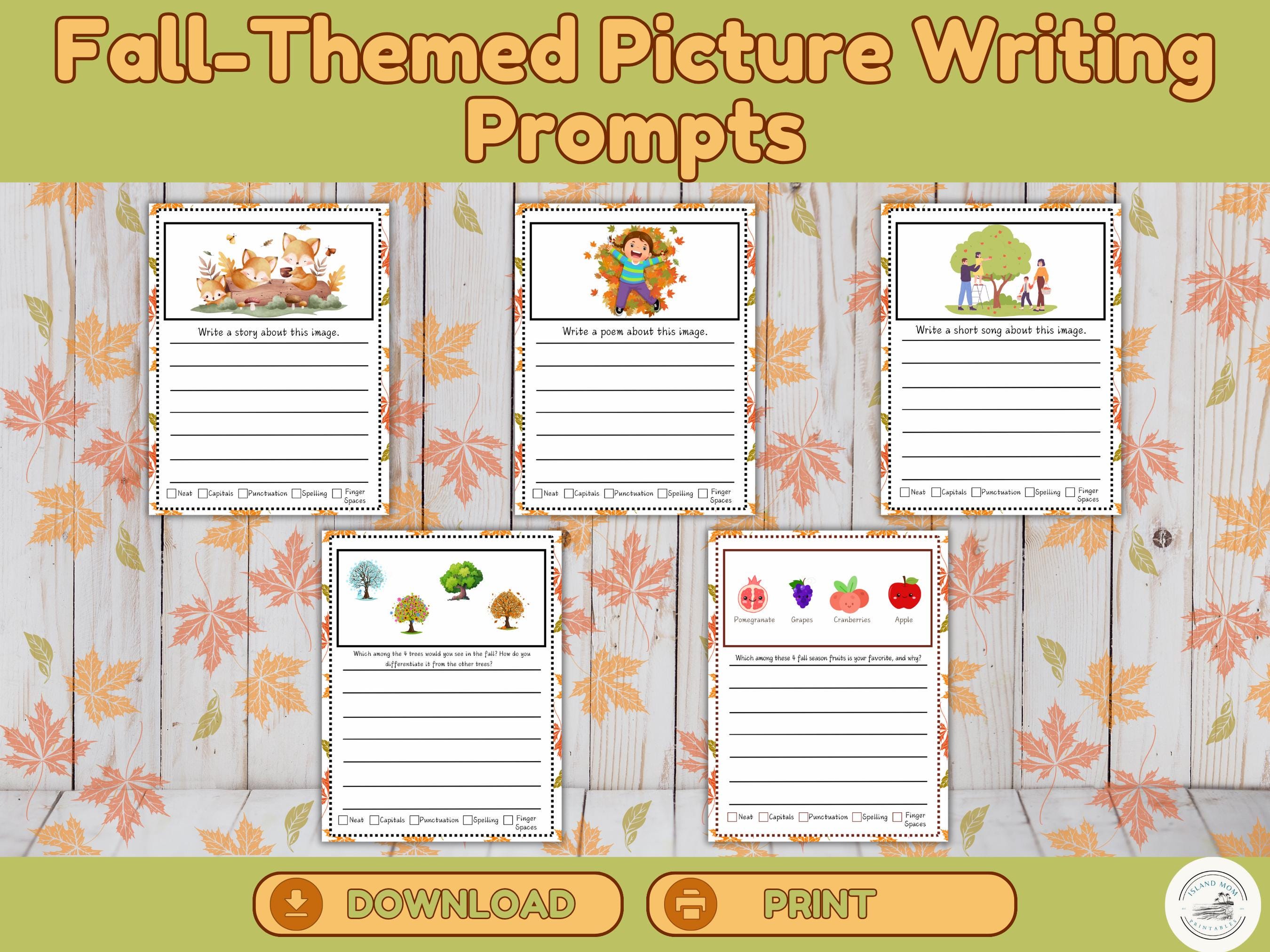 Printable Kids Fall Theme Writing Prompts, Printable Kids Writing ...