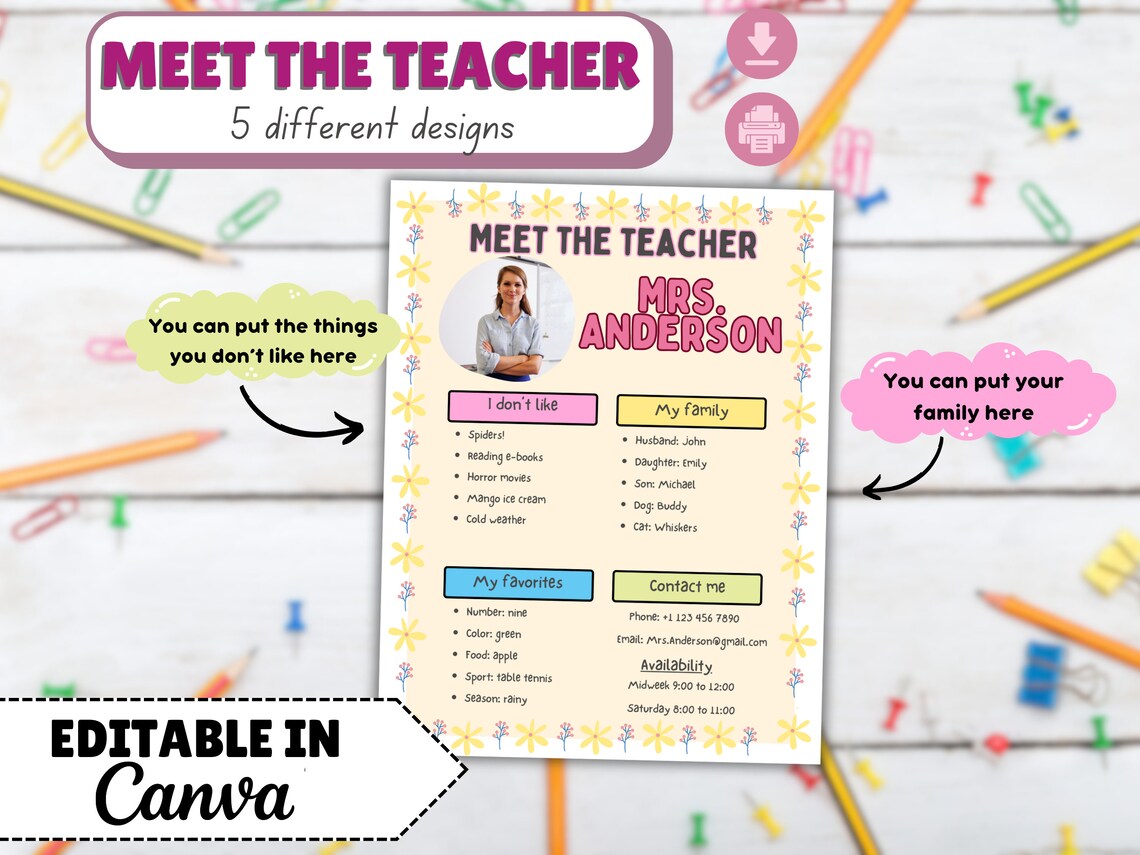 Meet the Teacher Template, Meet the Teacher Editable Template, Teacher ...