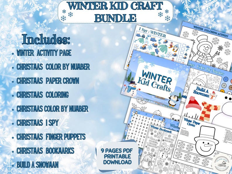 Printable Winter Craft Bundle for Kids, Coloring Page, Word Search, I ...