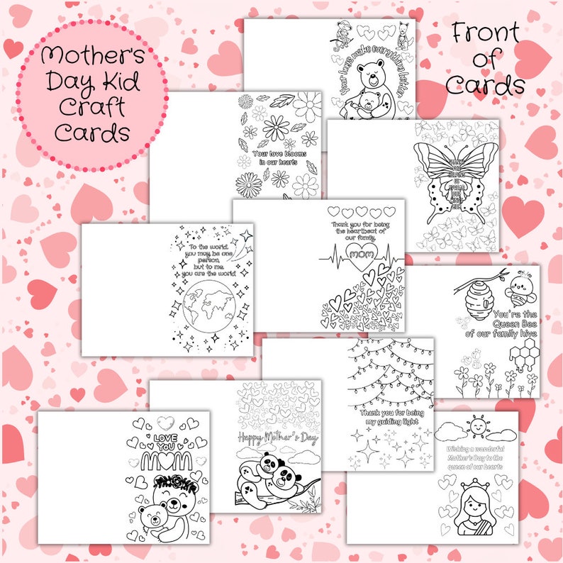 Mothers Day Printable Card Bundle, Kids DIY Coloring Card, Mothers Day ...