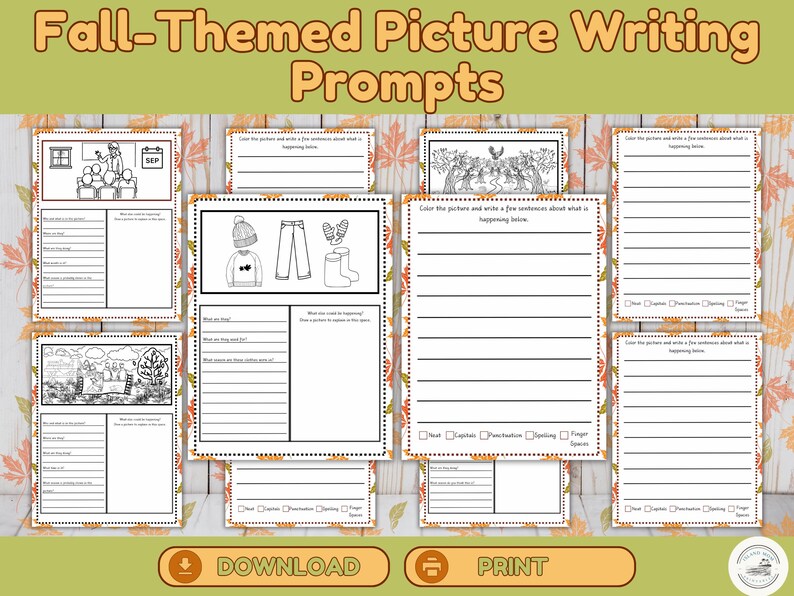 Printable Kids Fall Theme Writing Prompts, Printable Kids Writing ...