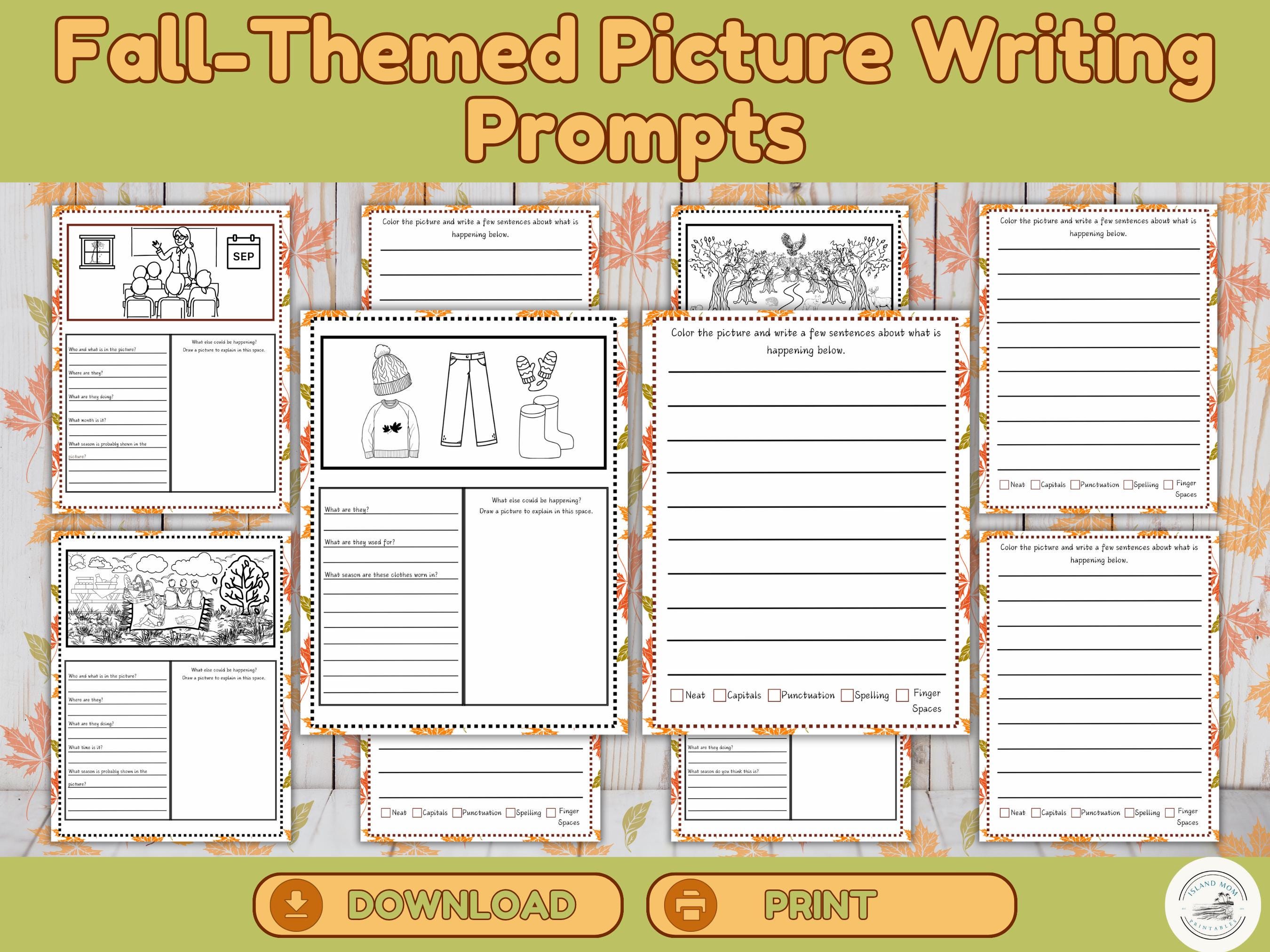 Printable Kids Fall Theme Writing Prompts, Printable Kids Writing ...