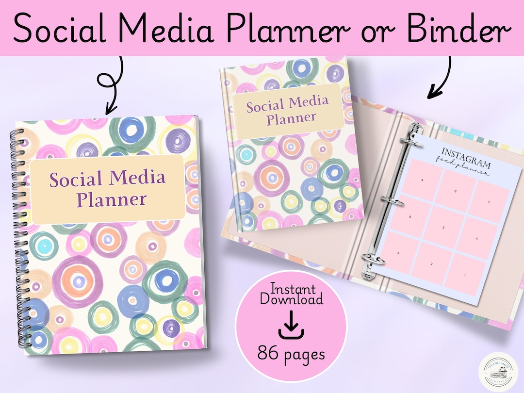 Social Media Printable Planner Colorful Circle, Social Media Binder ...