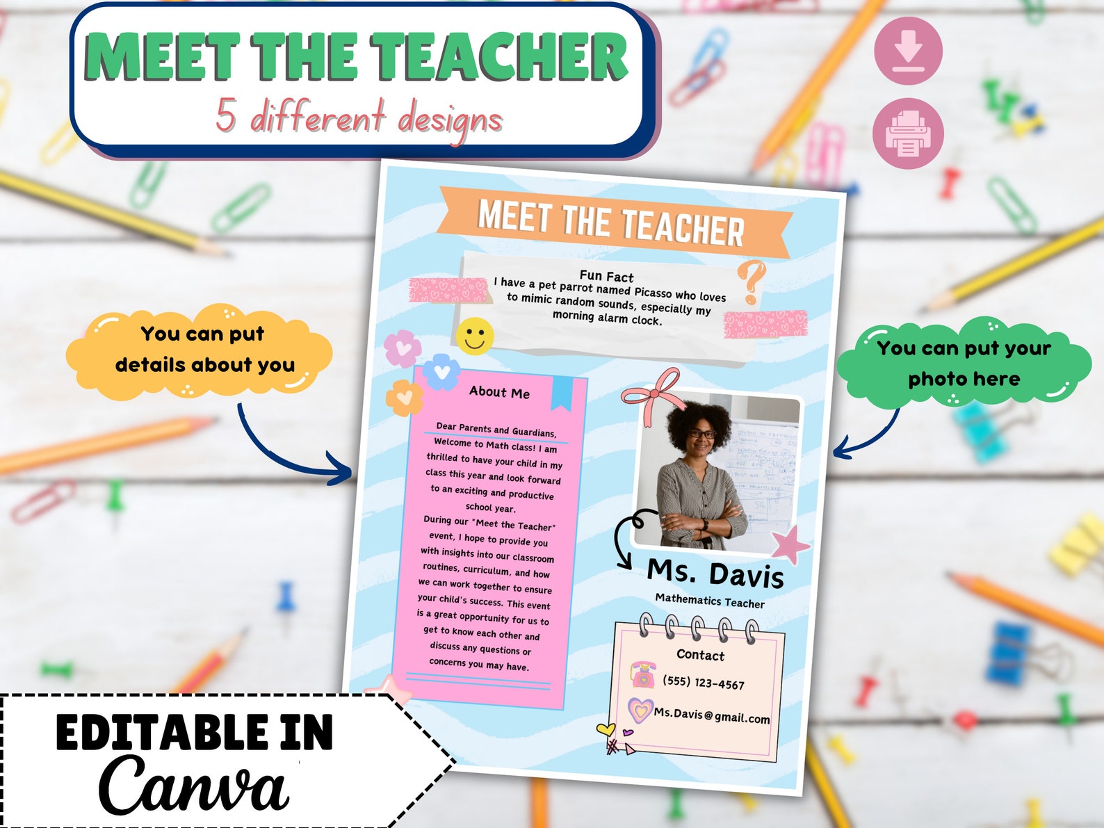 Meet the Teacher Template, Meet the Teacher Editable Template, Teacher ...