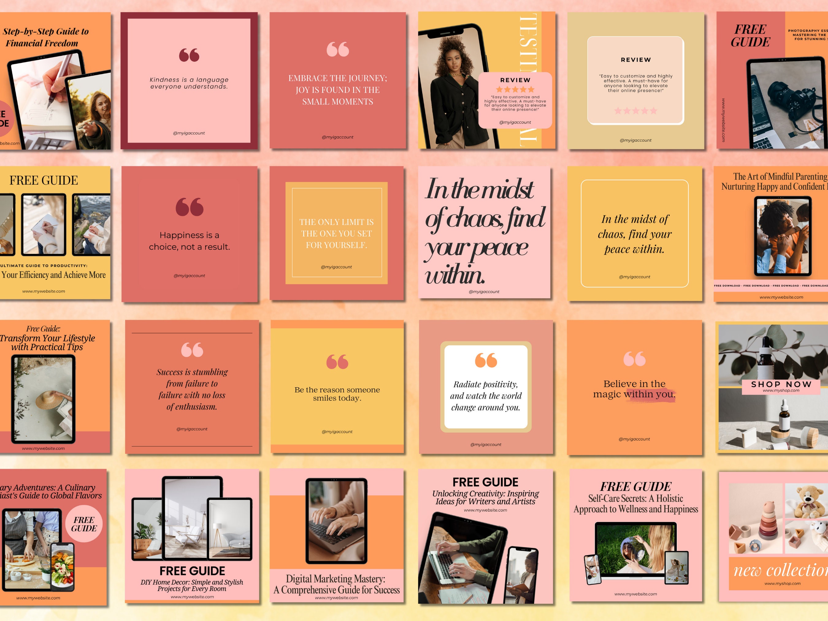 70 Colorful Instagram Canva Templates, Editable Post Templates Pack for ...