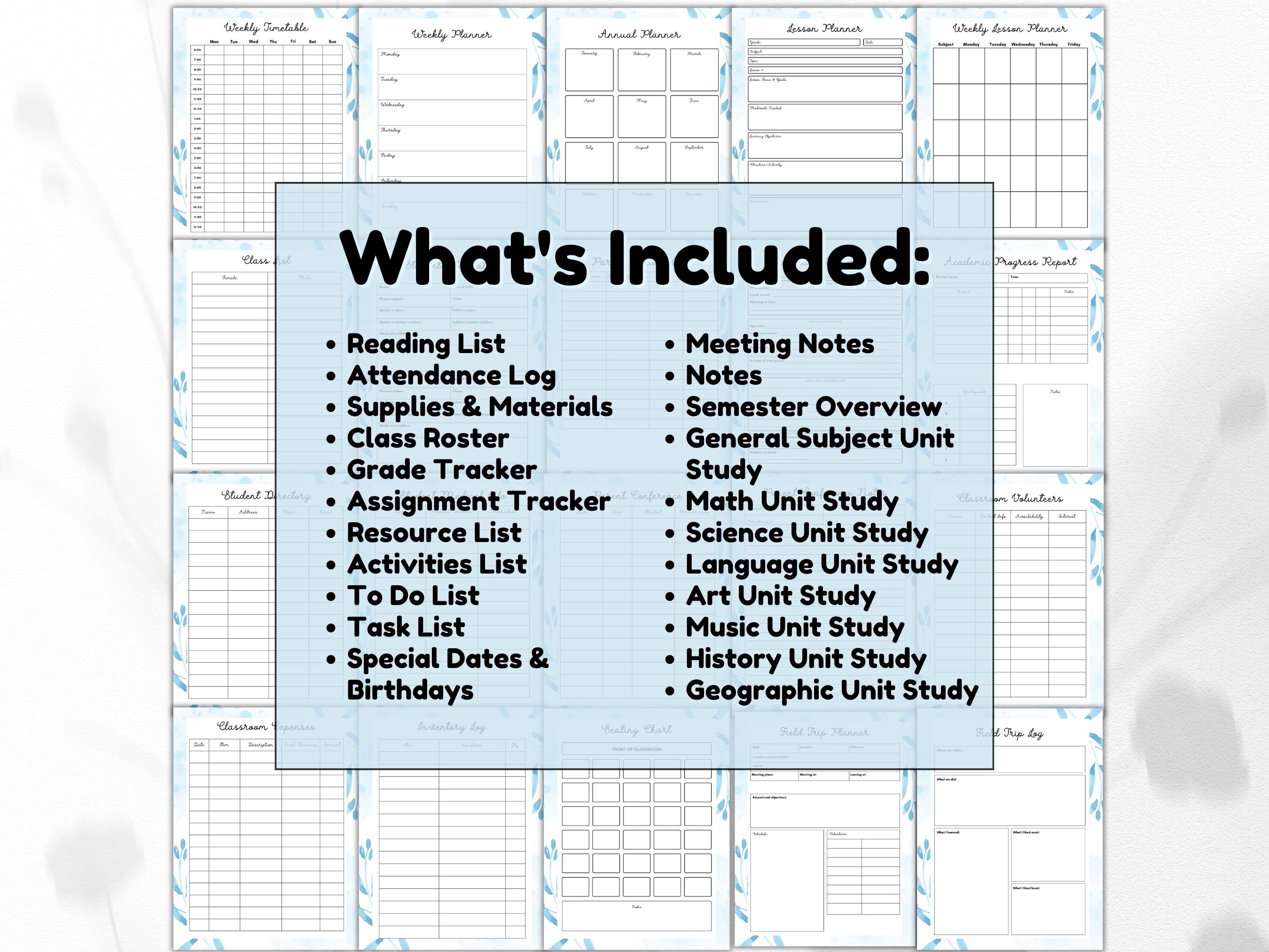 Teacher Planner, Spiral or Binder Printable Teacher Bundle, Lesson Plan ...