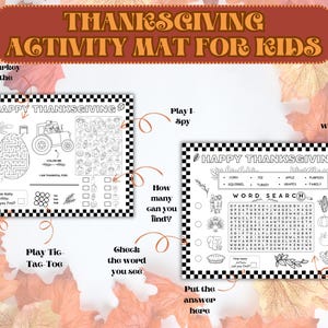 Printable Thanksgiving Activity Placemat for Kids, Coloring Page, Word ...