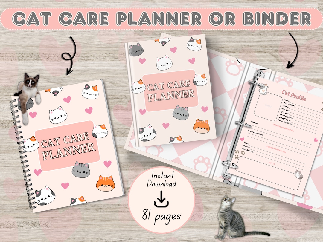 Cat Care Planner: Kitten Health Tracker, Pink Printable (INSTANT ...