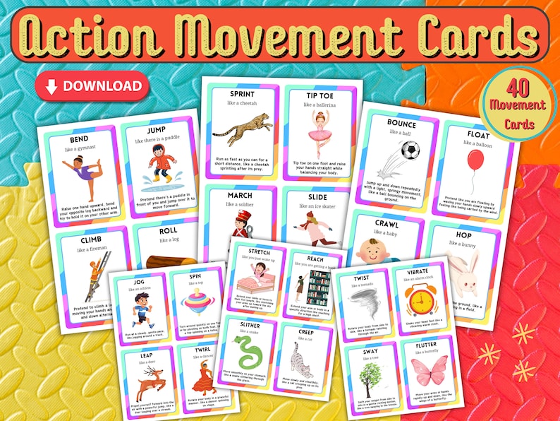 Action Movement Cards, Printable Action Card, Movement Activity ...