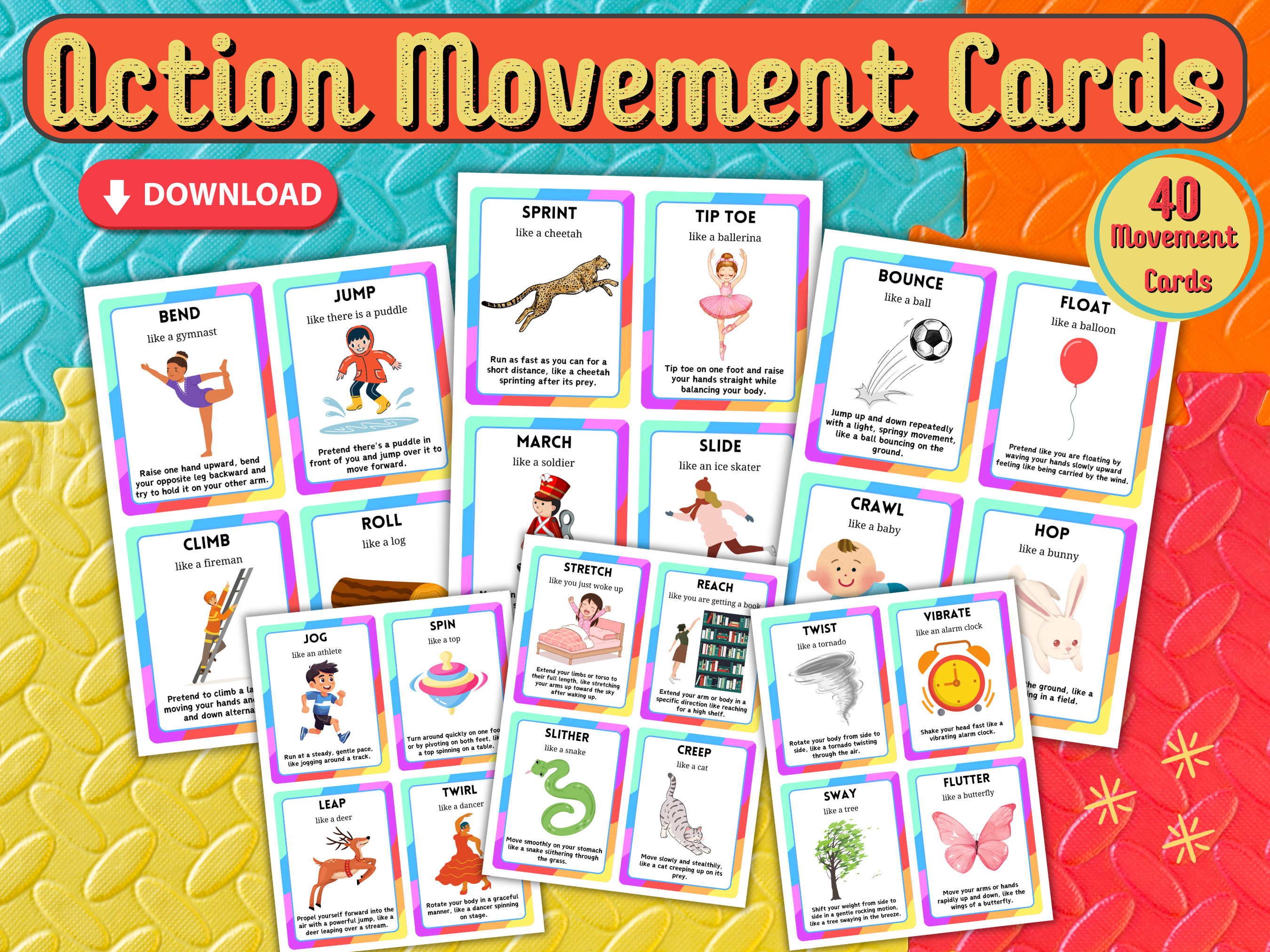 Action Movement Cards: Kids Activity, Homeschool Printable (PDF) - Etsy