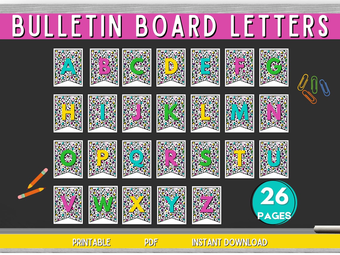 Colorful Cheetah Alphabet Letters for Bulletin Board, Leopard Print ...
