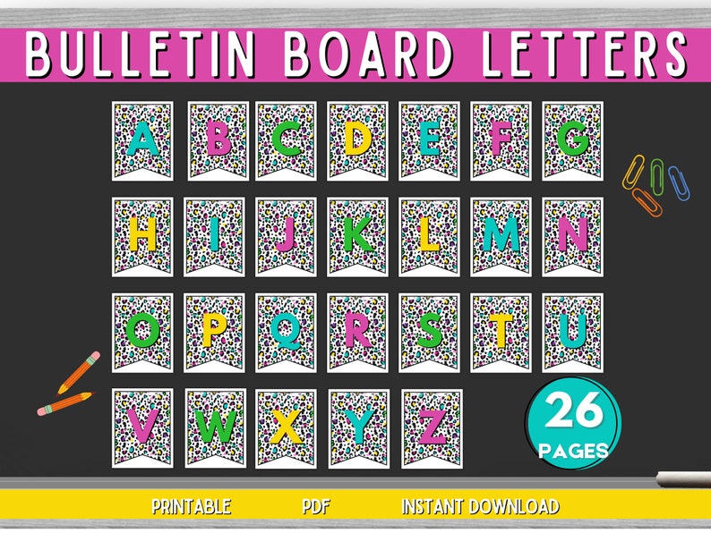 Colorful Cheetah Alphabet Letters for Bulletin Board, Leopard Print ...