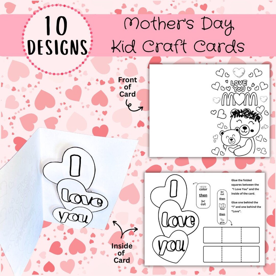 Mothers Day Printable Card Bundle, Kids DIY Coloring Card, Mothers Day ...