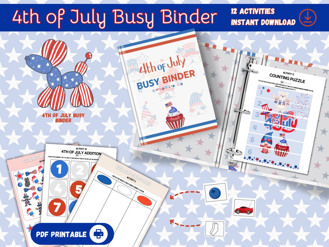 4th of July Preschool Busy Binder Learning Activity INSTANT DOWNLOAD ...