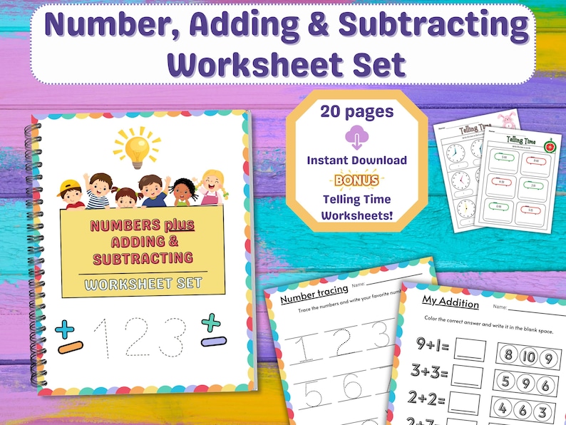 Numbers, Addition, Subtraction and Telling Time Printable Worksheets ...