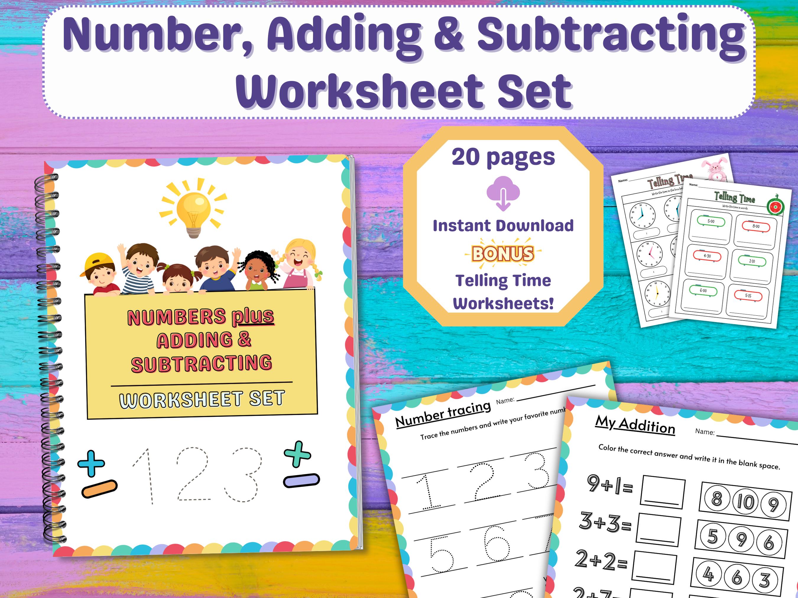 Numbers, Addition, Subtraction and Telling Time Printable Worksheets ...