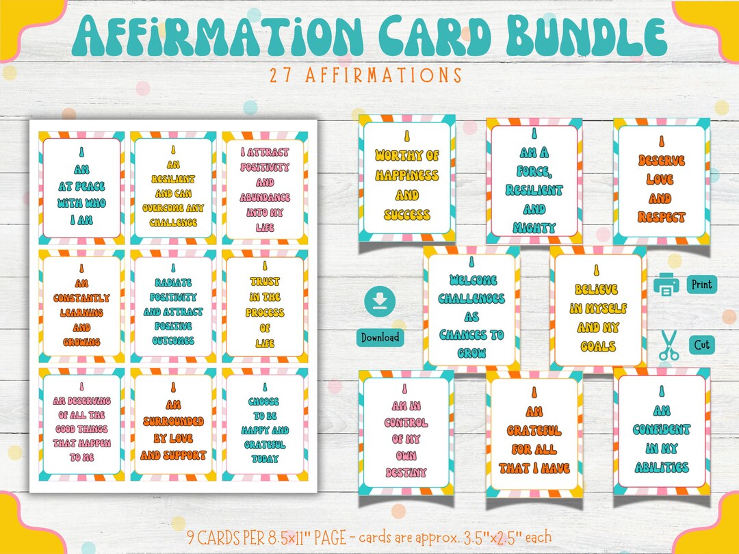 Affirmation Cards Printable Colorful Theme, Positive Quotes, Self ...
