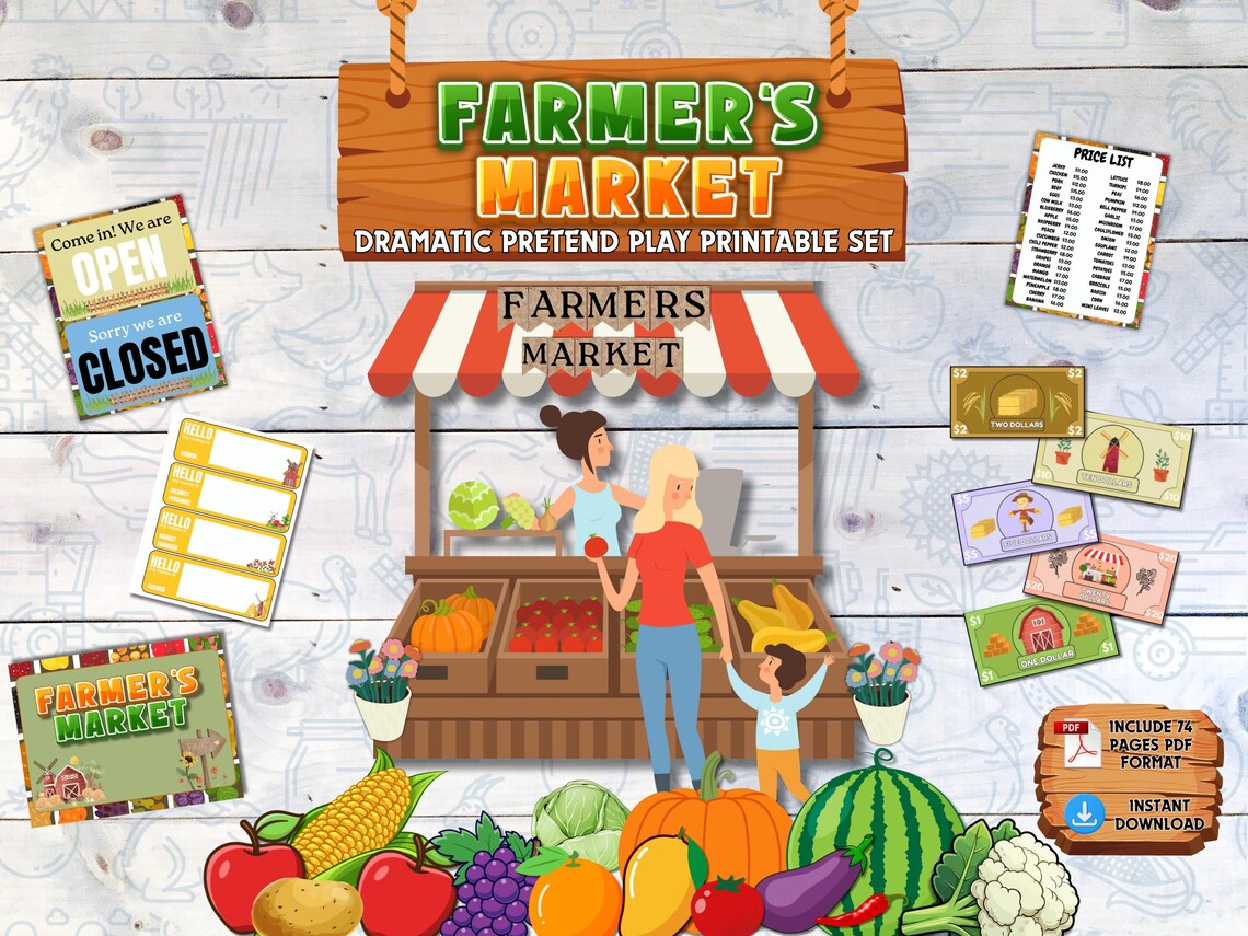 Farmers Market Pretend Play Printable, Farmers Market Dramatic Play ...