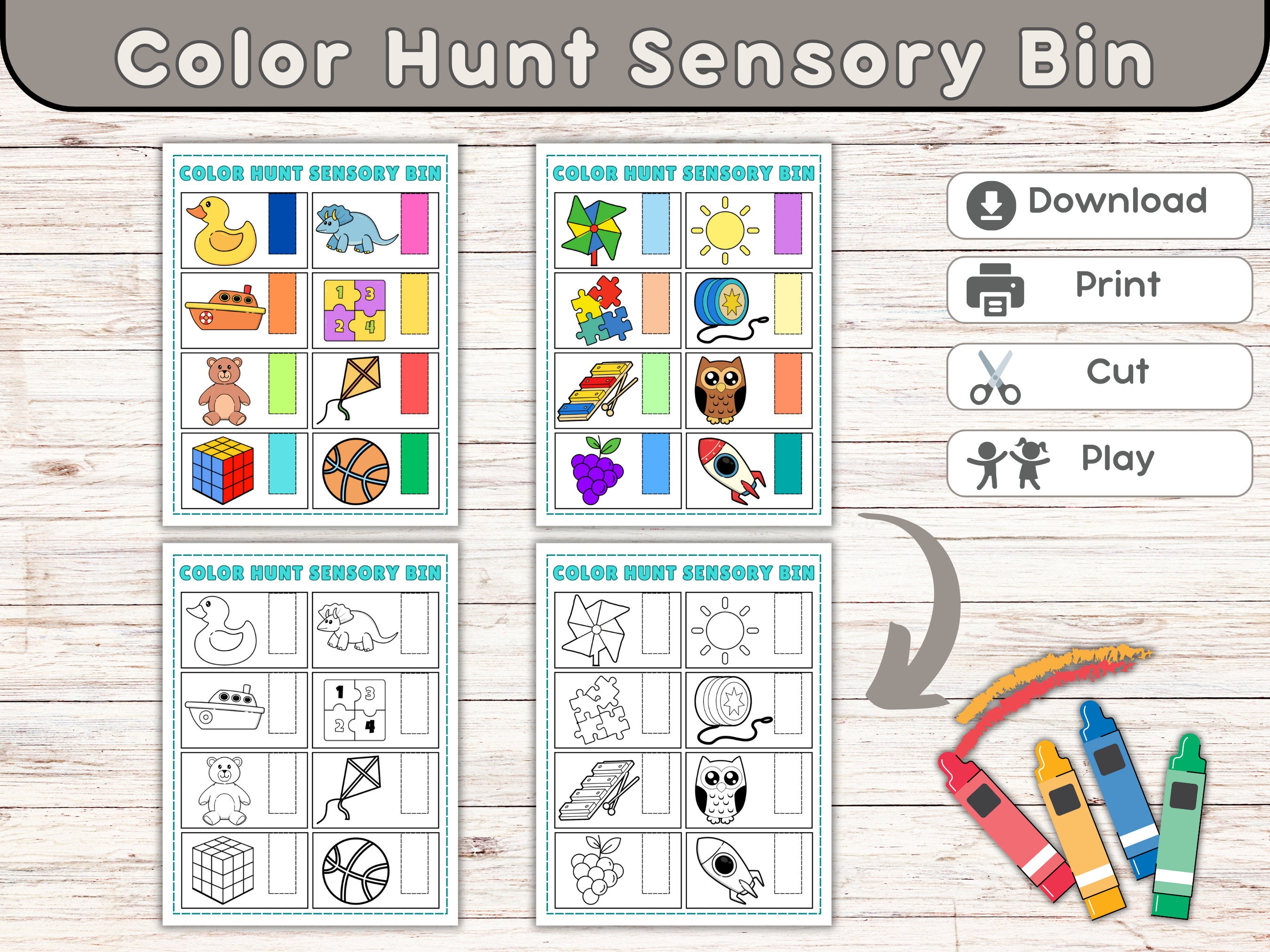 Sensory Bin Play Bundle, Alphabet Sensory Bin Printable Game, Color ...