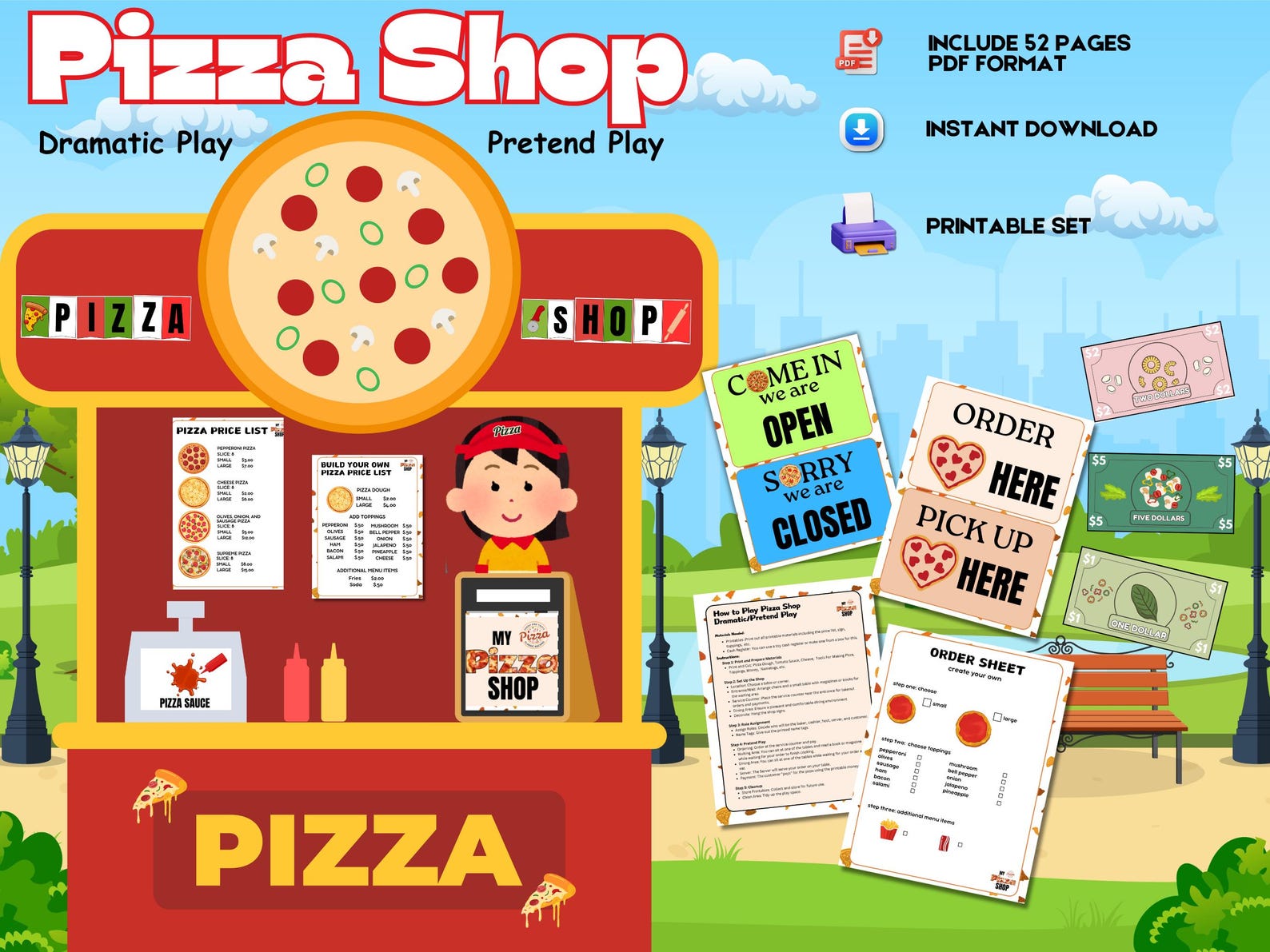 Pizza Shop Pretend Play Printable: Kids Pizzeria (instant Download) - Etsy