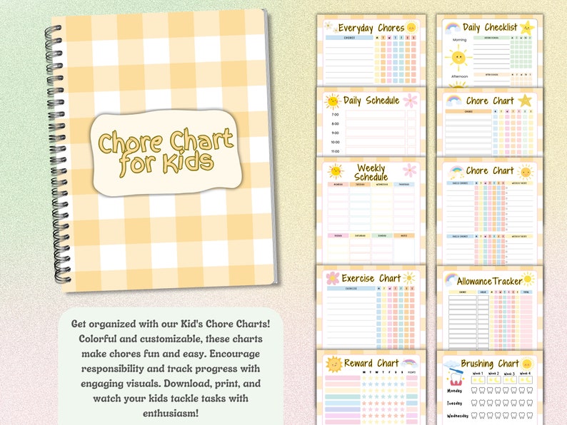 Kid's Chore Chart Printable Bundle, Kid's Allowance Tracker, Kid's ...