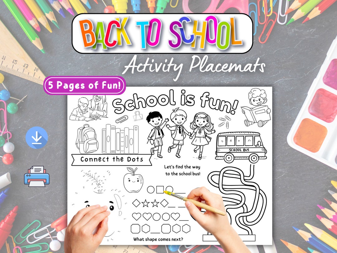 Back to School Activity Placemats, Printable School Activity Placemats ...