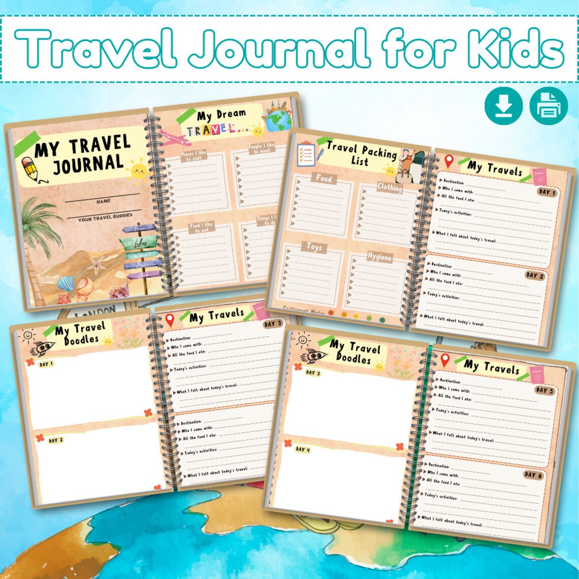 Kids Printable Summer Travel Journal - Etsy