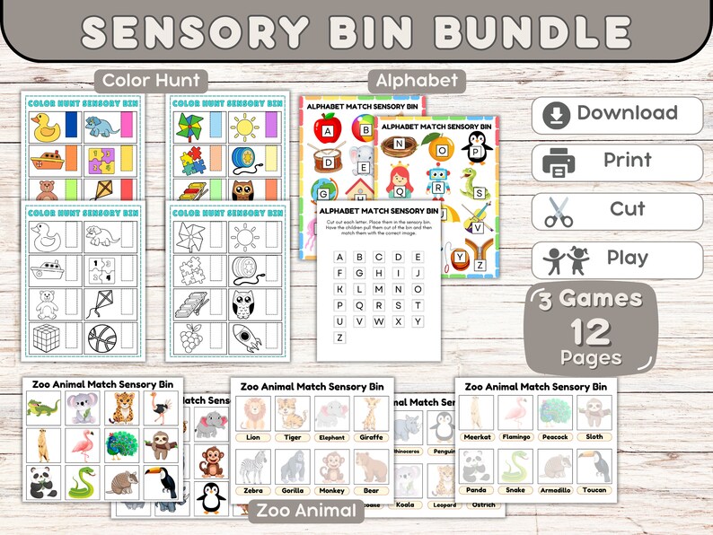 Sensory Bin Play Bundle, Alphabet Sensory Bin Printable Game, Color ...